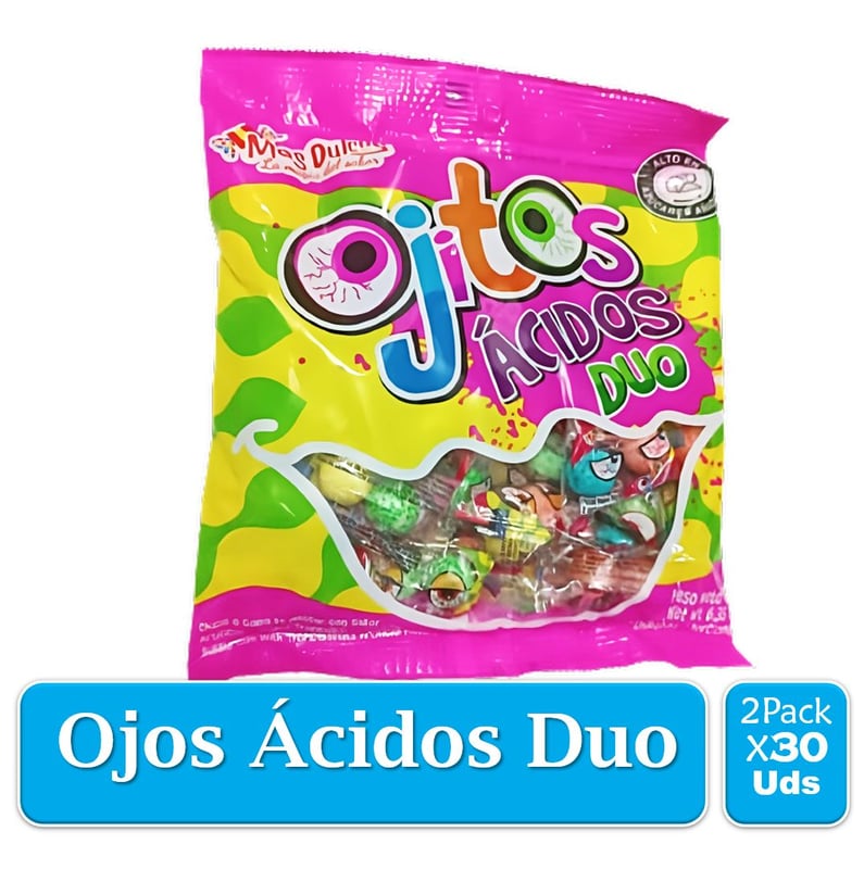 Dulces Chicle Masticable Ojitos Ácidos en Duo 180 g X 30 Uds GENERICO ...
