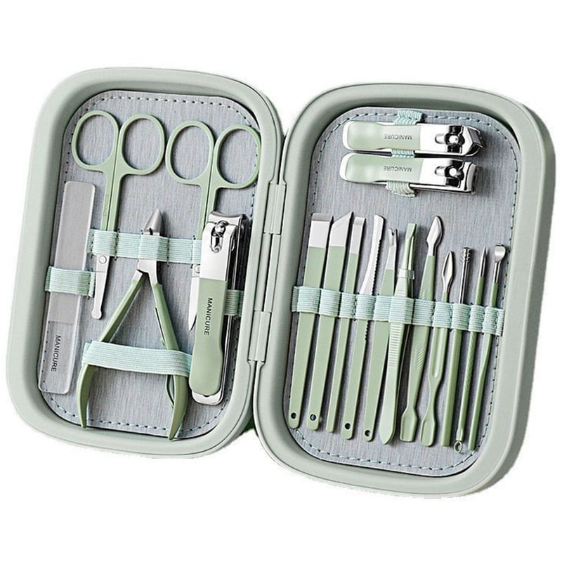 Set de manicure profesional en acero 18 piezas Verde SPORT FITNESS ...