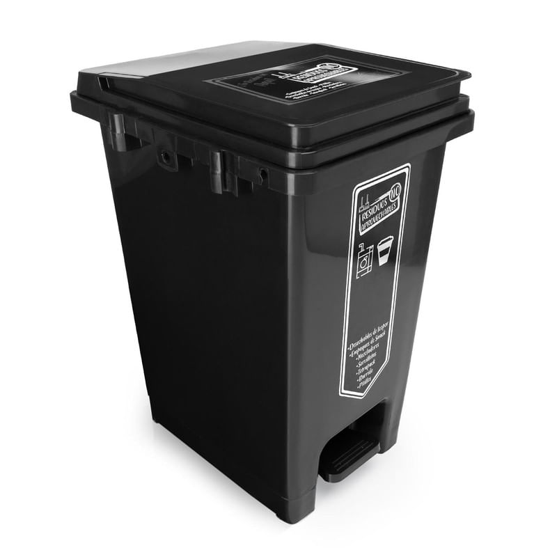 Caneca de reciclaje 20L con auto enganche plástica negra ENERGY PLUS ...