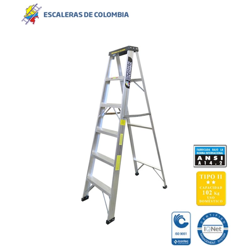 Escalera Certificada Tipo Tijera En Aluminio De 6 Pasos / 1.80 Metros ...