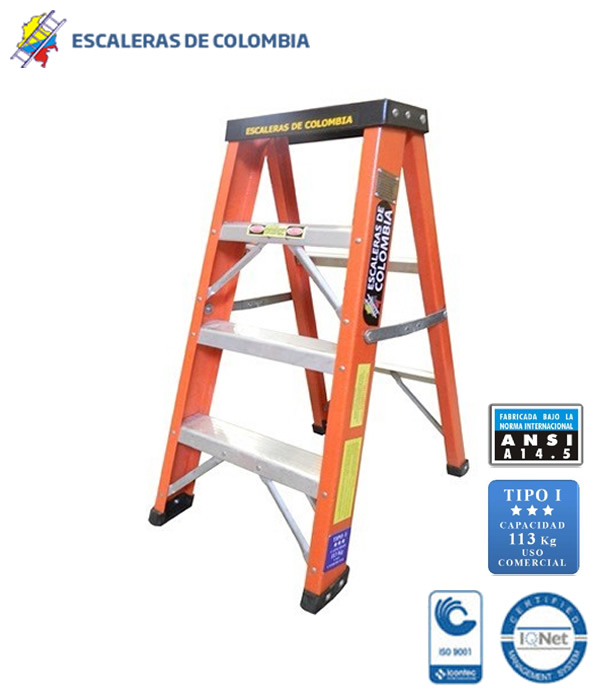 Escalera Certificada Tipo Tijera En Fibra De Vidrio 3 pasos/ 0.90 ...
