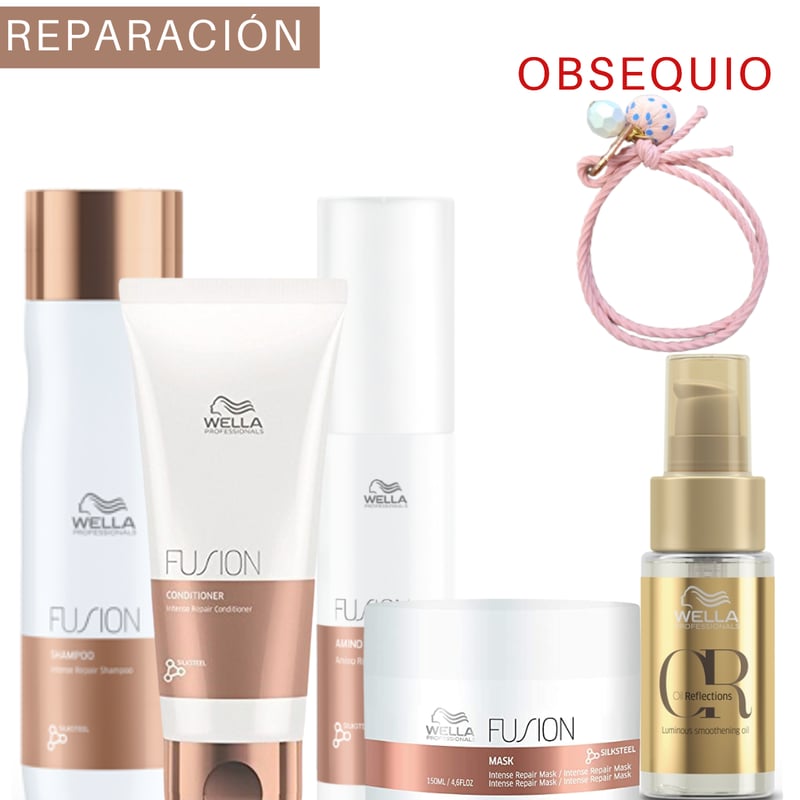 Kit Wella Fusion Shampoo Acondicionador Mascarilla Amino Refiller Oleo ...