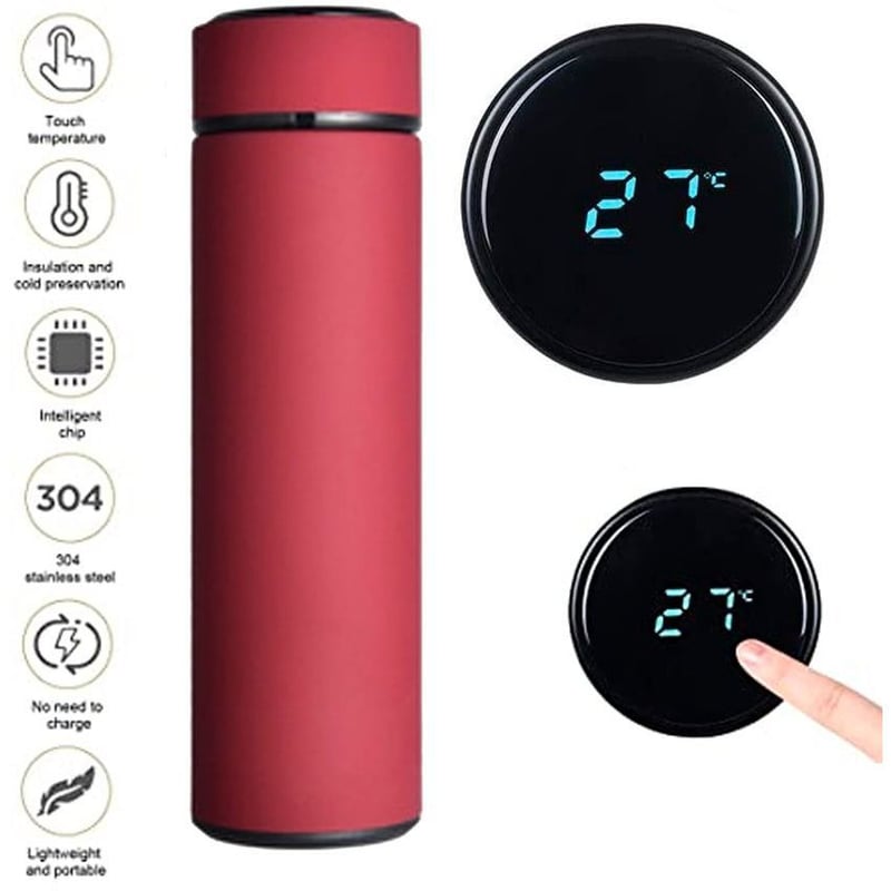 Termo bebidas calientes y frías 500 ml acero inoxidable digital Rojo ...