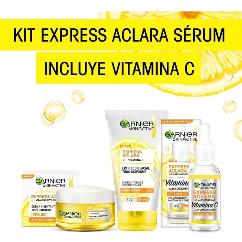 Kit Facial Garnier Express Aclara Sérum GARNIER | falabella.com