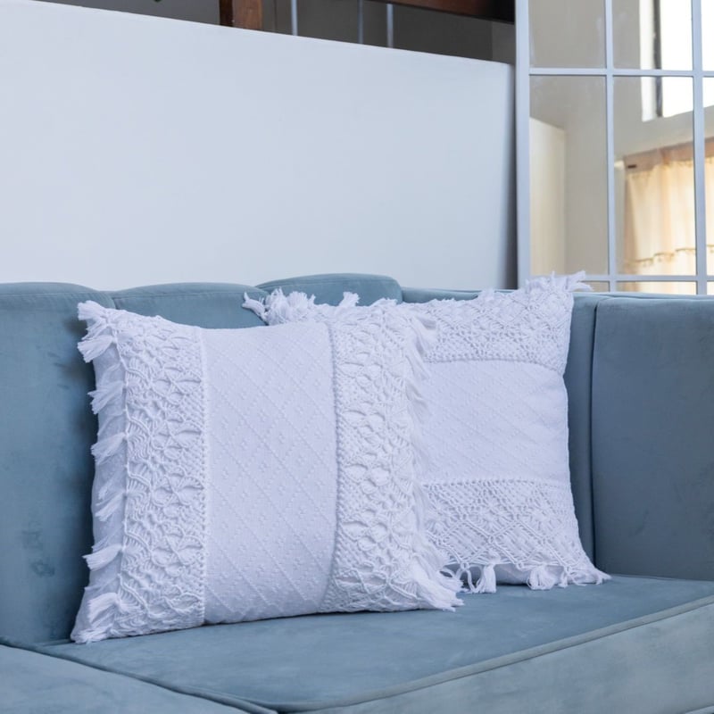Cojin blanco macramé 50x50cm NOSSARENA | falabella.com
