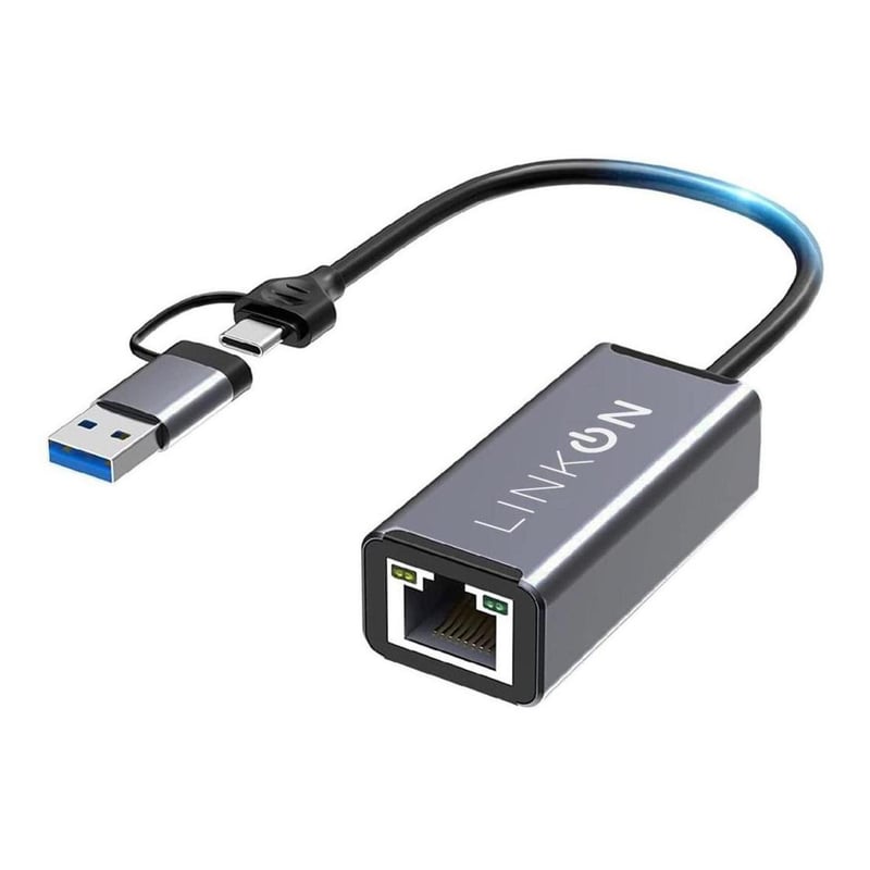 Adaptador 2en1 Usb A Y C A Rj45 Lan Ethernet 10/100/1000mbps LINKON ...