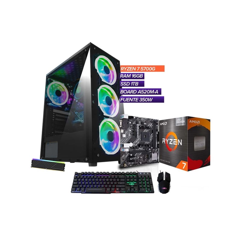TORRE GAMER RYZEN 7 5700G/ 16GB RAM /1TB SSD/ BOARD A520M AMD ...