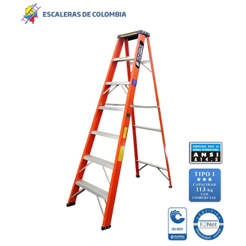 Escalera Certificada Tipo Tijera En Fibra De Vidrio 7 Pasos / 2.10 ...