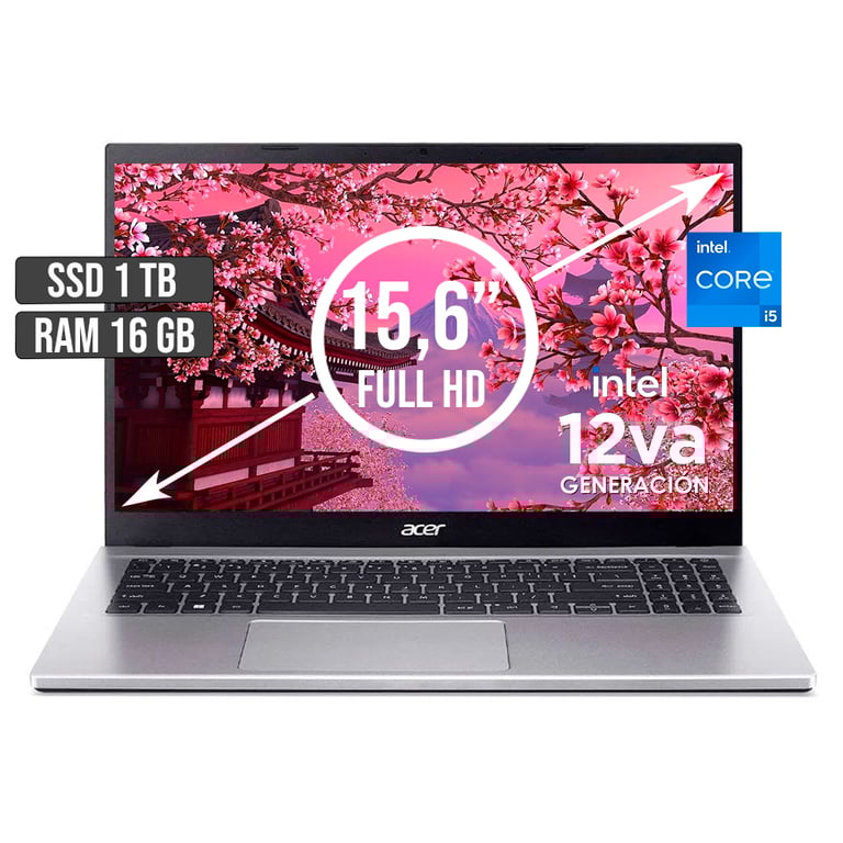PORTATIL ACER INTEL CORE I5-12450H SSD 1TB RAM 16GB LED 15,6 FULL HD ...
