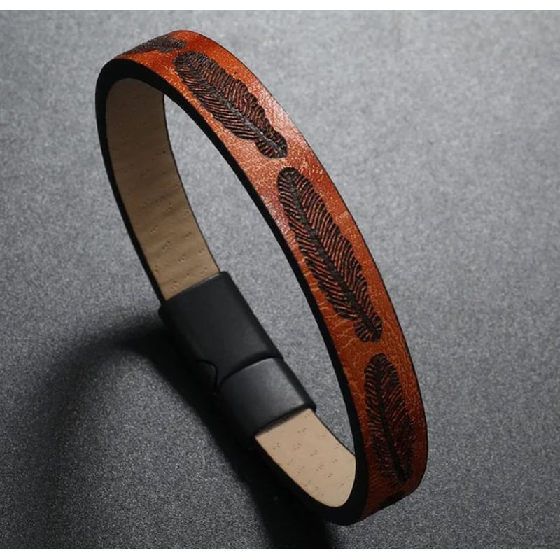 Manilla Pulsera Para Hombre Cuero Plumas Broche Magnético GENERAL ...