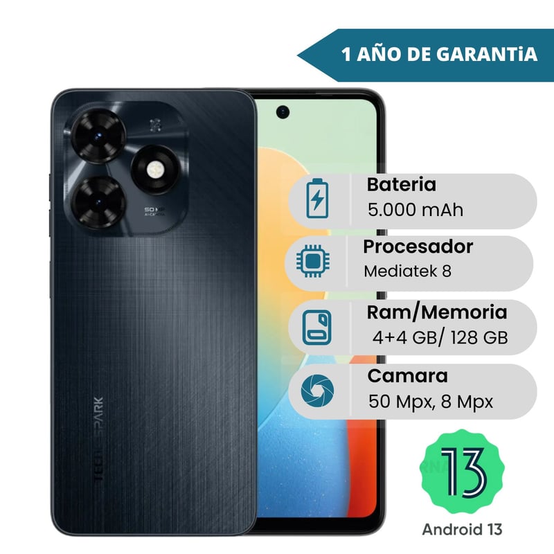 Celular Tecno Spark 20c 128gb 4ram4 Virtual Negro TECNO MOBILE | falabella.com