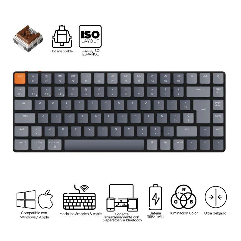 Teclado Mecánico Keychron K3 RGB Hotswappable ISO español switch brown ...