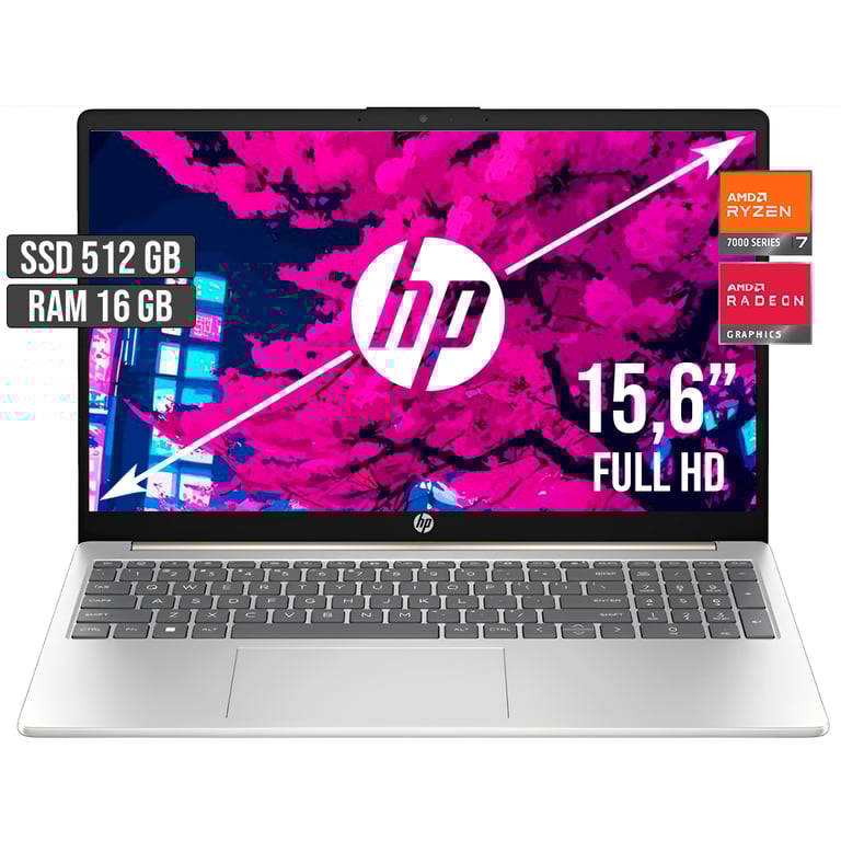 PORTATIL HP AMD RYZEN 7-7730U SSD 512GB RAM 16GB LED 15,6 FULL HD HP | falabella.com