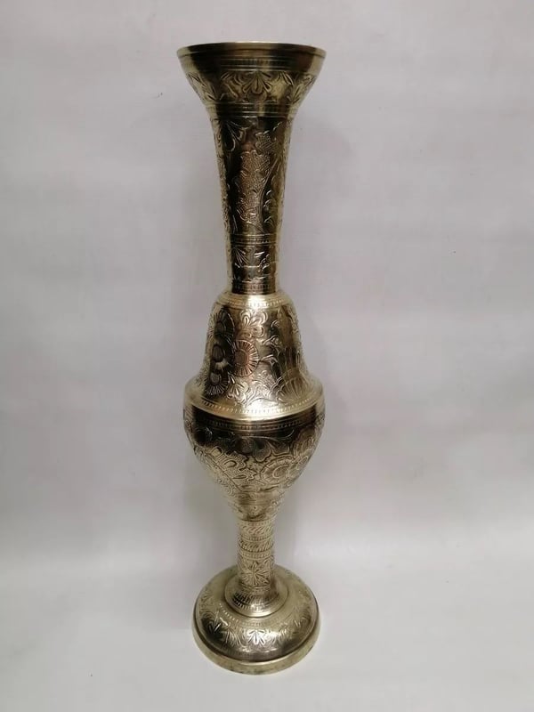 Florero Ánfora Antigua Hindu Bronce Macizo Tallado Girasoles GENERICO ...