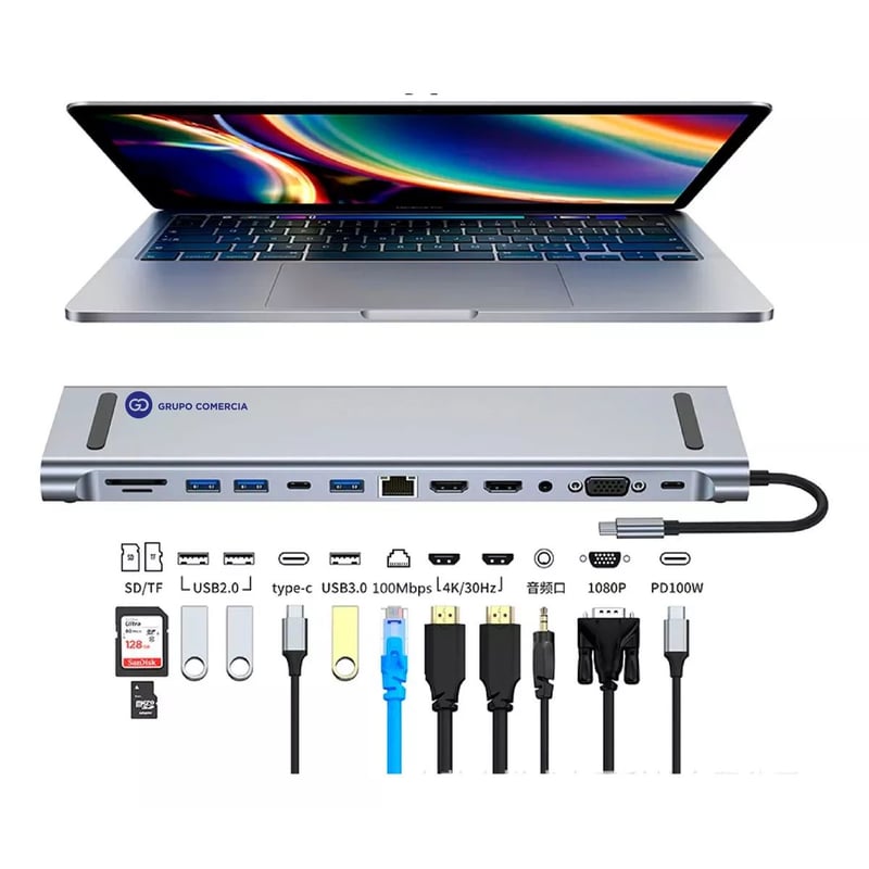 Hub Convertidor Tipo C 12 En 1 Macbook Pc Ethernet 1000 Mbps SHEN HUANG ...