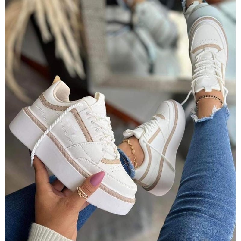 Tenis Beige Cafe Claro Dama Zapatillas Zapatos Lindos Moda Casual ...