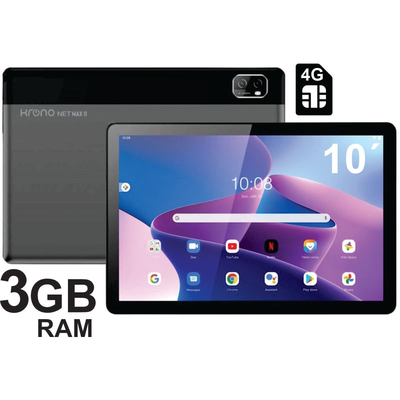 Tablet 10 Pulgadas SIM 4G 3GB Ram Android 12 64GB Doble Cámara NEGRO ...