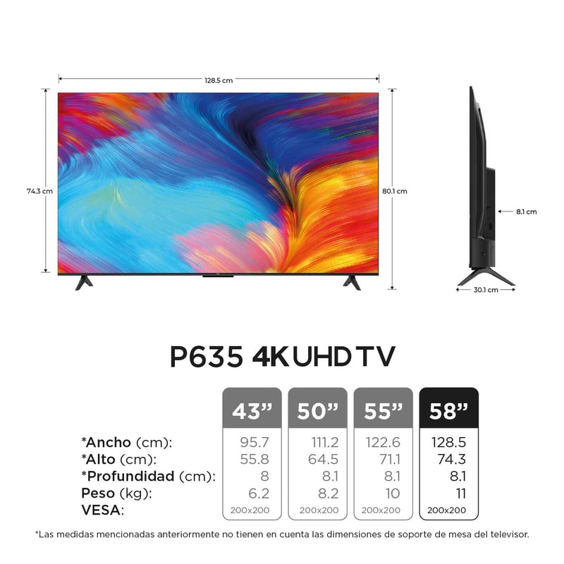 TV TCL 58" Pulgadas 147,32 cm 58P635 4K-UHD LED Smart TV Google TCL ...