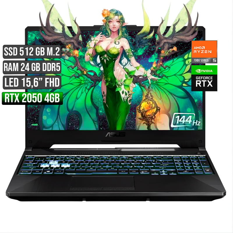 ASUS TUF AMD RYZEN 5-7535HS RTX 2050 4GB SSD 512GB RAM 24GB LED 15,6 ...