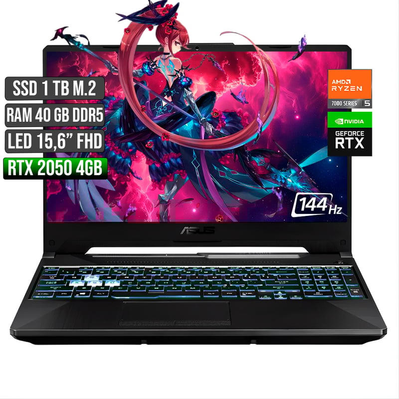 ASUS TUF AMD RYZEN 5-7535HS RTX 2050 4GB SSD 1TB RAM 40GB LED 15,6" FHD ...