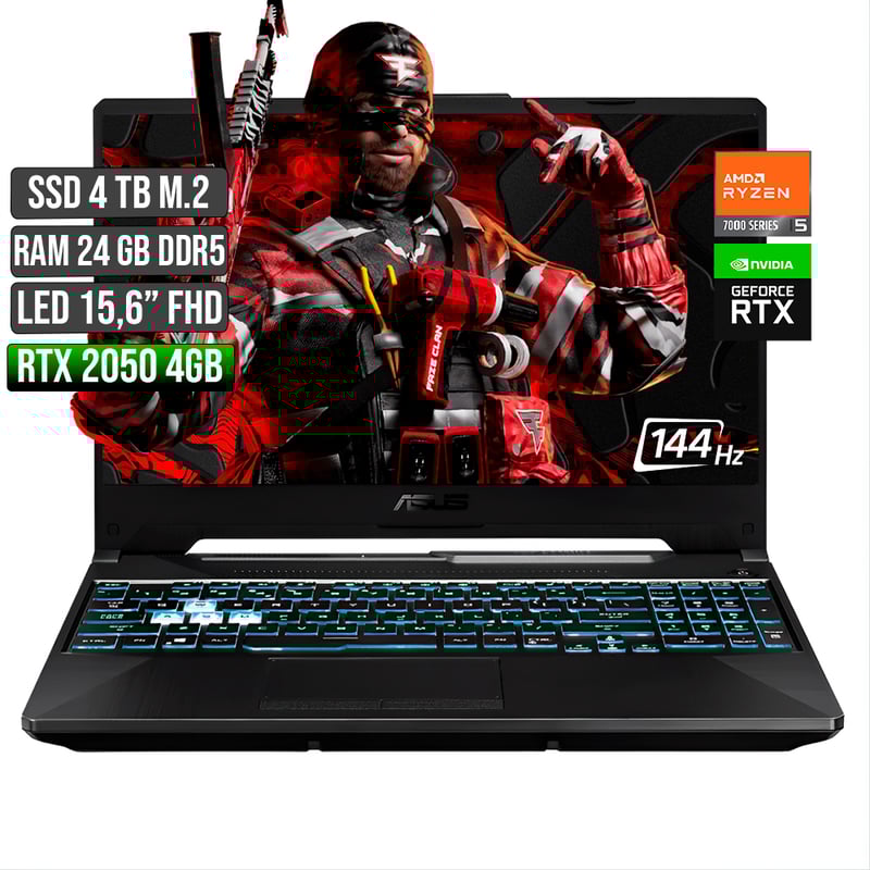 ASUS TUF AMD RYZEN 5-7535HS RTX 2050 4GB SSD 4TB RAM 24GB LED 15,6" FHD ...