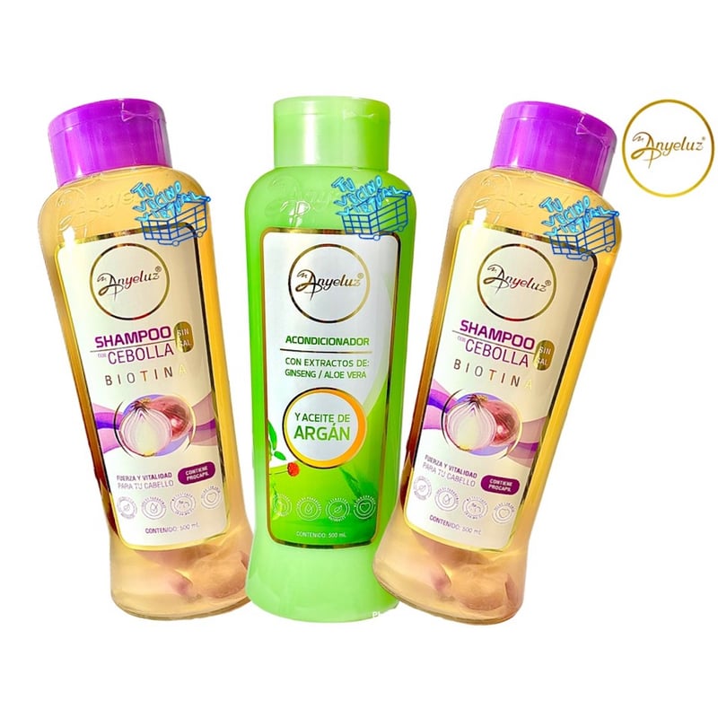 Shampoo de cebolla y acondicionador de aloe vera x3 Anyeluz ANYELUZ ...