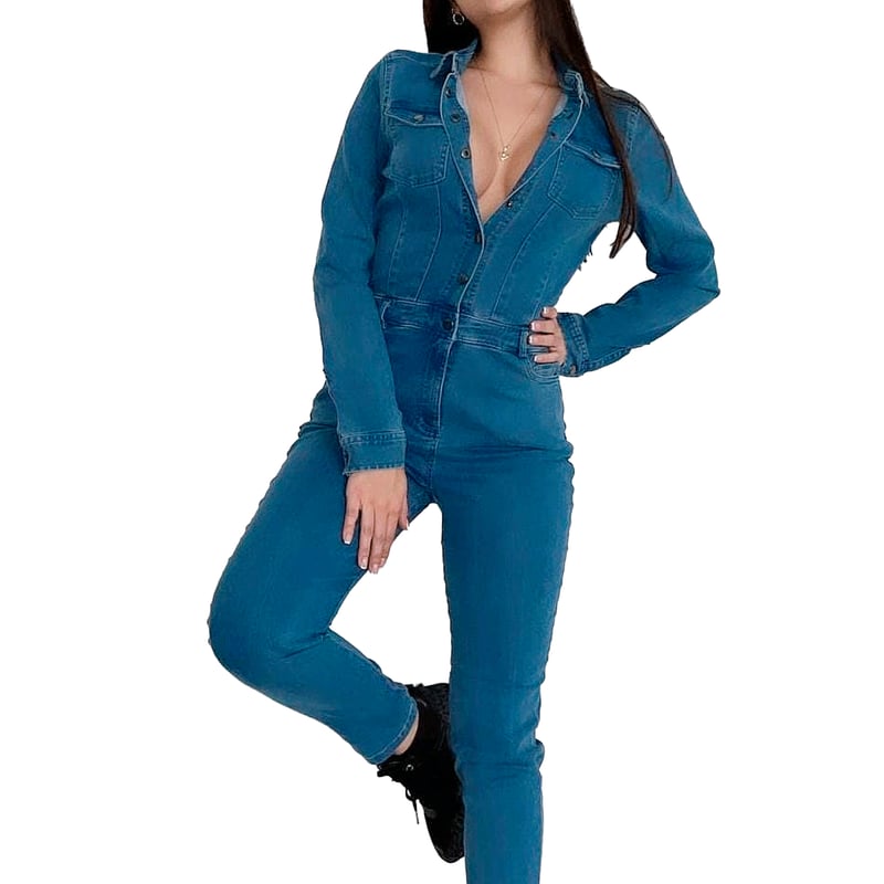 Enterizo americano largo manga larga de jean y botones glamour moda ...