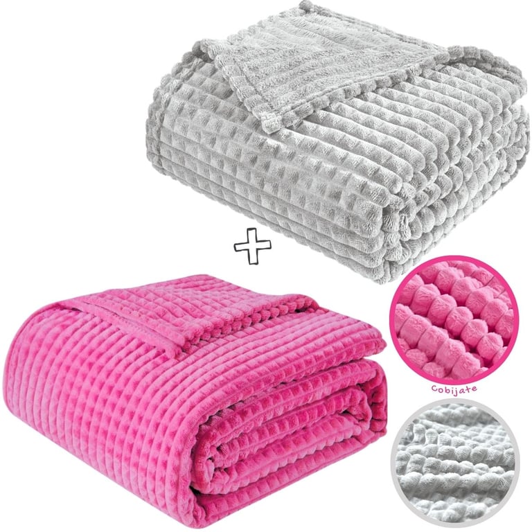 Set x2 Cobijas Térmicas Premium Fucsia y Gris Claro GENERICO ...