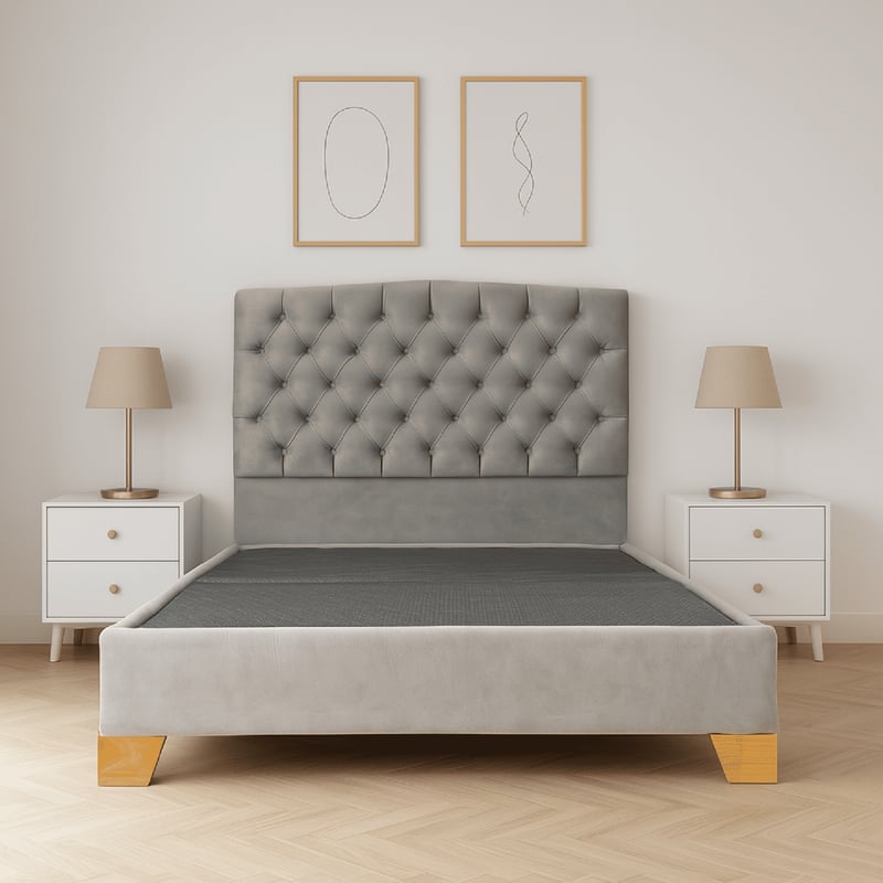 Basecama con Cabecero Capitoneado Gris 140 doble ESTILO Y CONFORT ...
