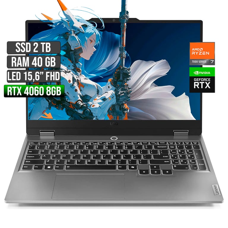 LENOVO LOQ AMD RYZEN 7-7435HS RTX 4060 8GB SSD 2TB RAM 40GB LED 15,6 ...