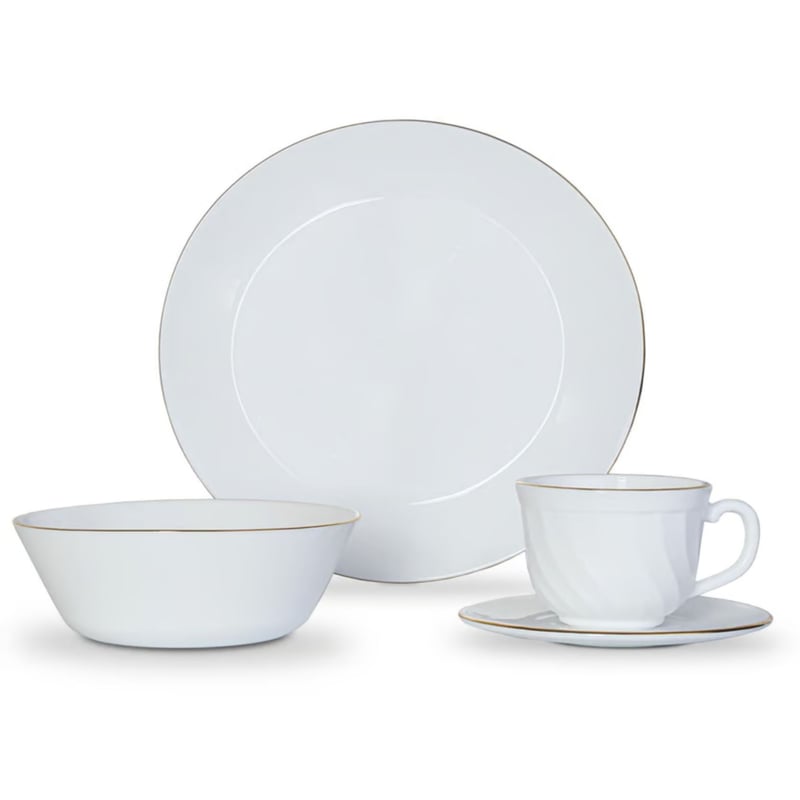 Vajilla Vitrocerámica Home Elements Borde Dorado 4 puestos -16 piezas HOME ELEMENTS | falabella.com