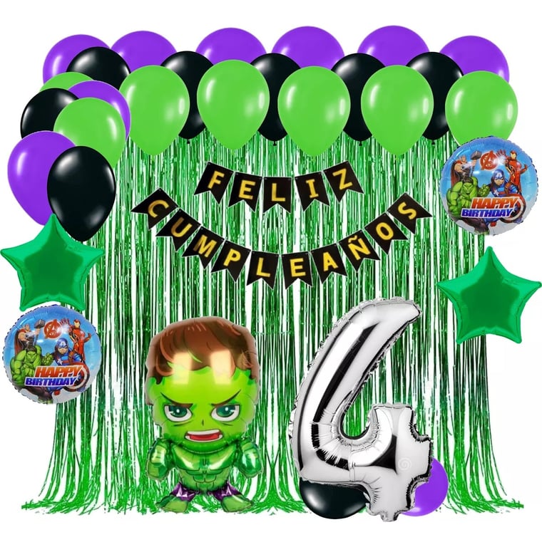 Kit Decoracion Hulk Morado Negro Verde Rojo Numero -4 GENERICO ...