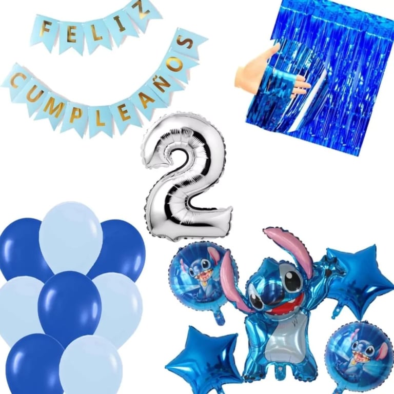 Kit Globos Decoracion Stitch Cortina Número Azul Feston -2 GENERICO ...