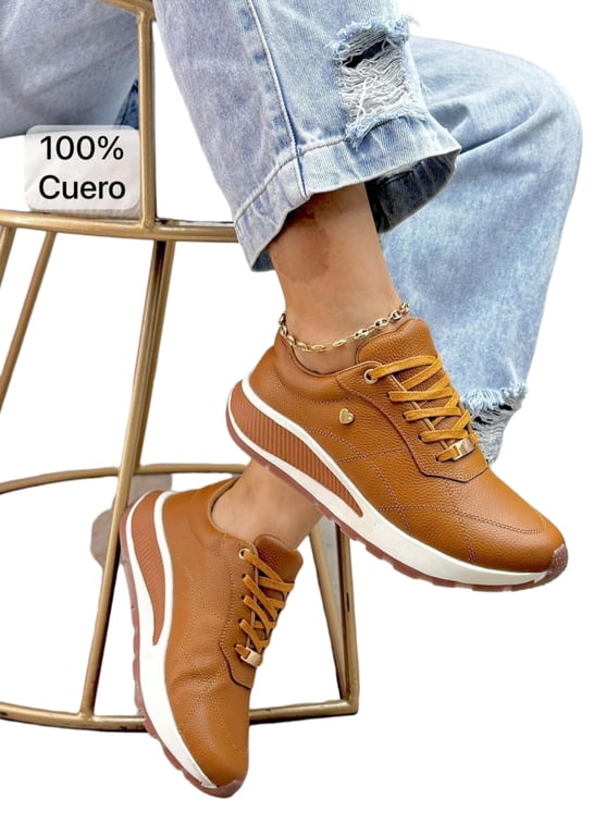 Tenis en Cuero Para Mujer Zapatos Confortables Café EVEGONZ | falabella.com