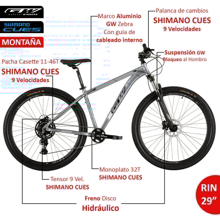 Bicicleta de Montaña GW Zebra Rin 29 Shimano 9 Vel. Talla L GW ...