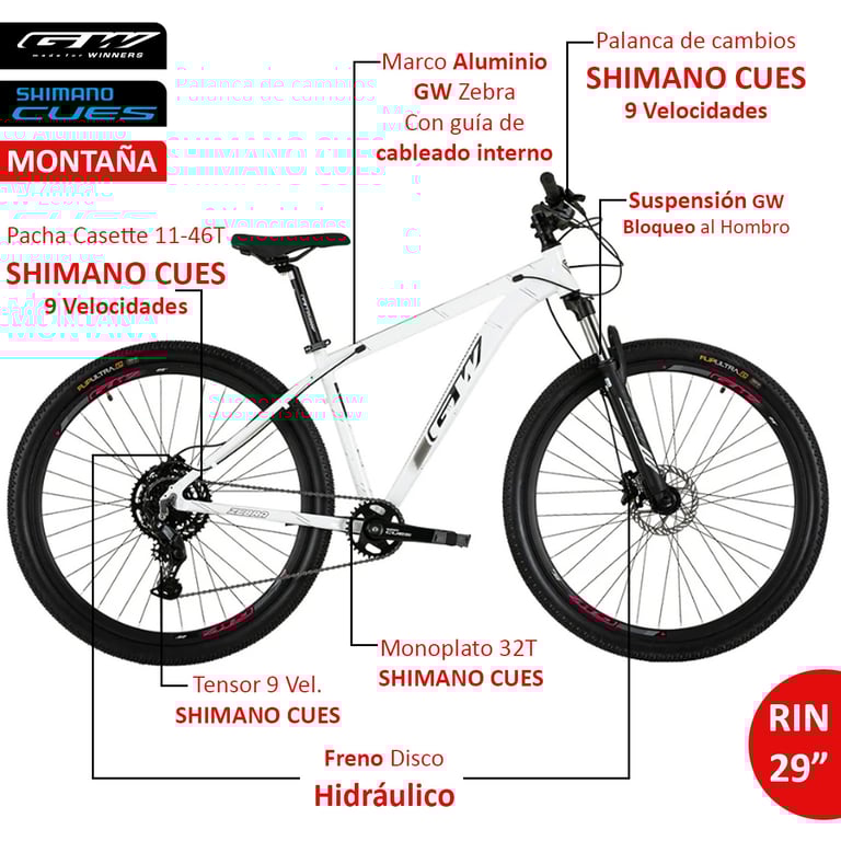 Bicicleta de Montaña GW Zebra Rin 29 Shimano 9 Vel. Talla L GW ...