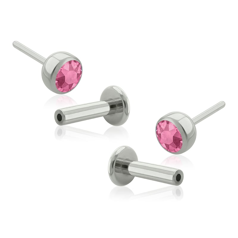 Titanio Aretes Piercing Pin a Presión Bezel set Cristal para lóbulo ...