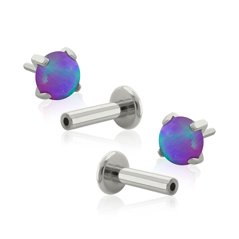 Titanio Aretes Piercing Pin a Presión Prong set 4 con Opal para lóbulo ...