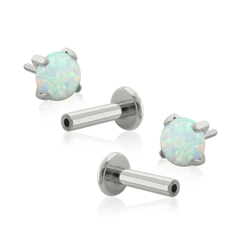 Titanio Aretes Piercing Pin a Presión Prong set 4 con Opal para lóbulo ...