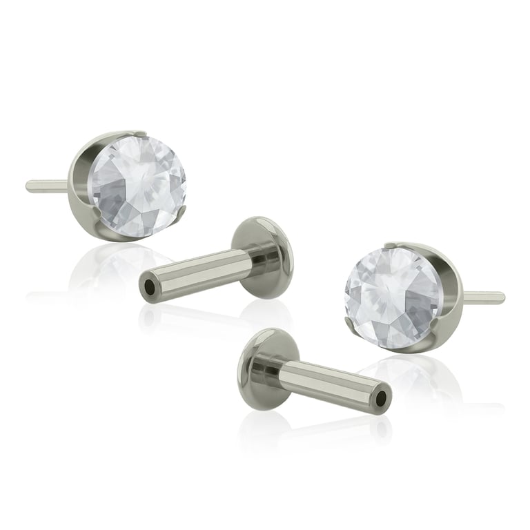 Titanio Aretes Piercing Pin a Presión Prong set 3 Plano con Cristal ...