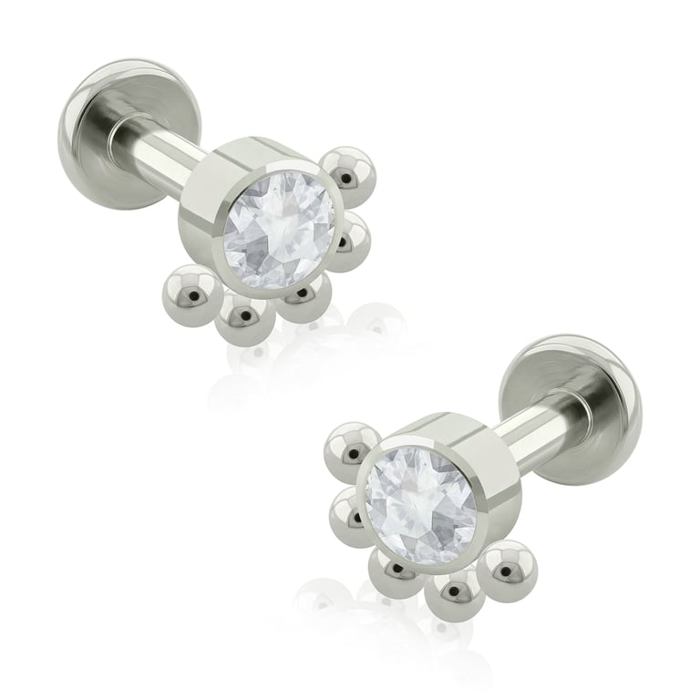 Titanio Aretes Piercing Reina Bezel set para lóbulo AGHA JEWELRY ...