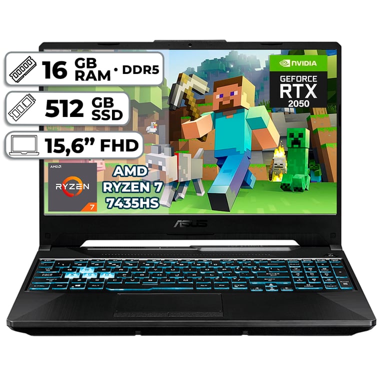 PORTÁTIL GAMER ASUS WIN 11 HOME RYZEN 7 16GB RAM 512GB SSD RTX 2050 4GB ...