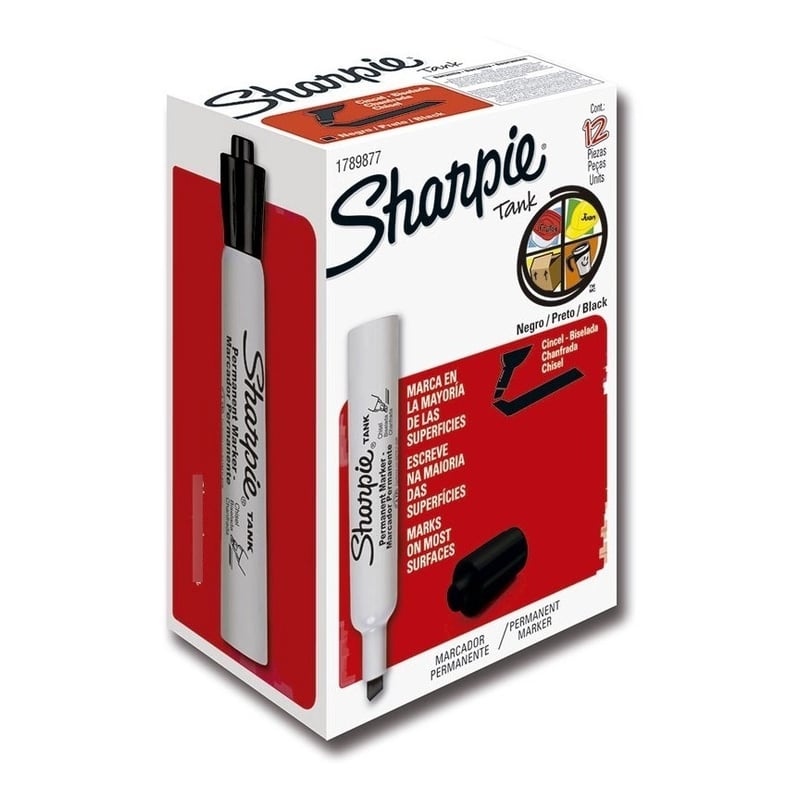Marcador Permanente Negro Sharpie Punta Cincel Caja X 12 GENERICO ...