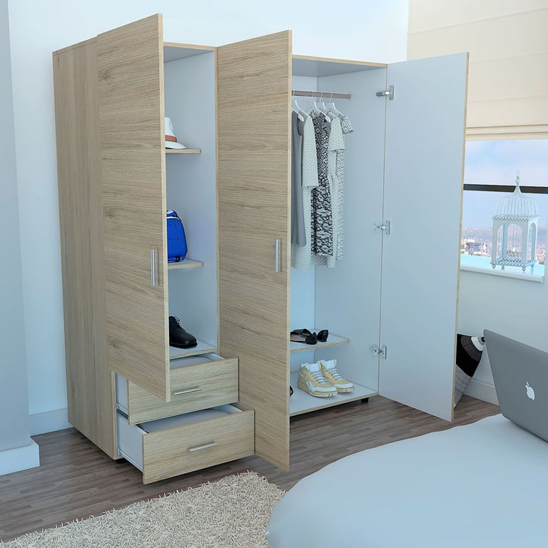Closet Moderno en Aglomerado MDF 3 Puertas 2 Cajones 160 x 140 x 48 cm ...
