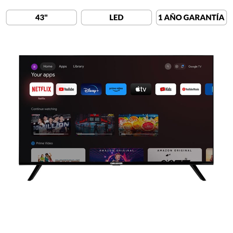 Televisor Challenger | 43 Pulgadas LED | GOOGLE TV T2 CHALLENGER ...