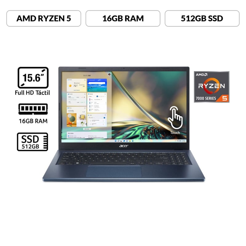 Portátil Aspire 3 Acer | AMD R5 | 16GB de RAM | 512GB SSD de ...