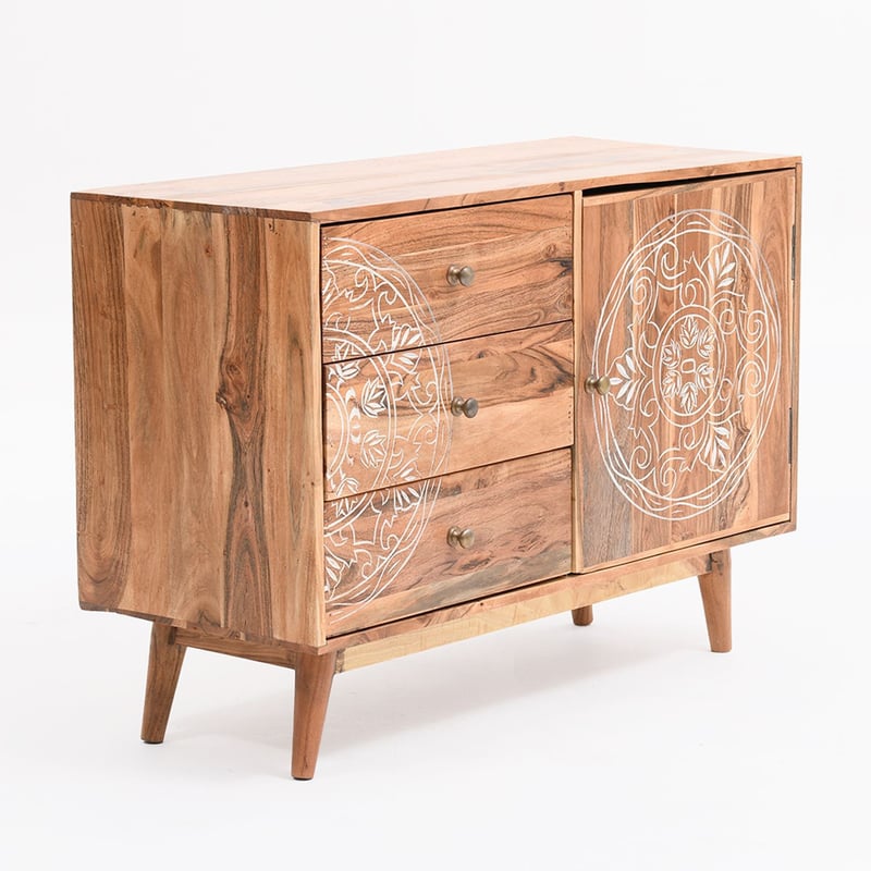 Bifé Moderno 1 Puerta 3 Cajones en Madera de Mango Surat 100 x 70 x 40 ...