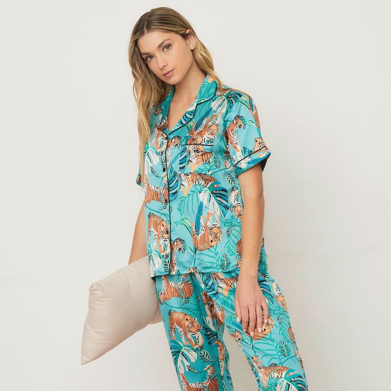 Pijama completa con pantalón para Mujer Larga Manga corta Satín Sybilla ...