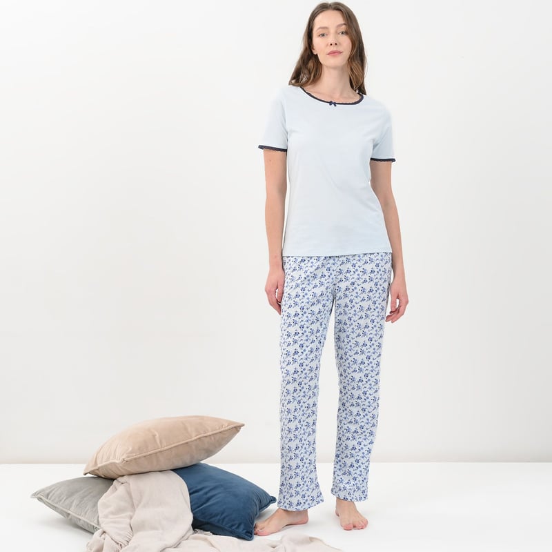 Pijama completa con pantalón Mujer Largo Manga corta Algodón Southland ...
