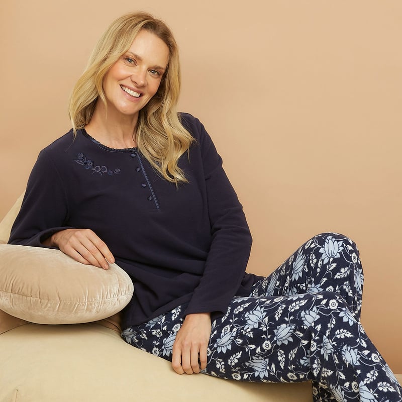 Pijama completa con pantalón Mujer Largo Manga larga con Flores ...